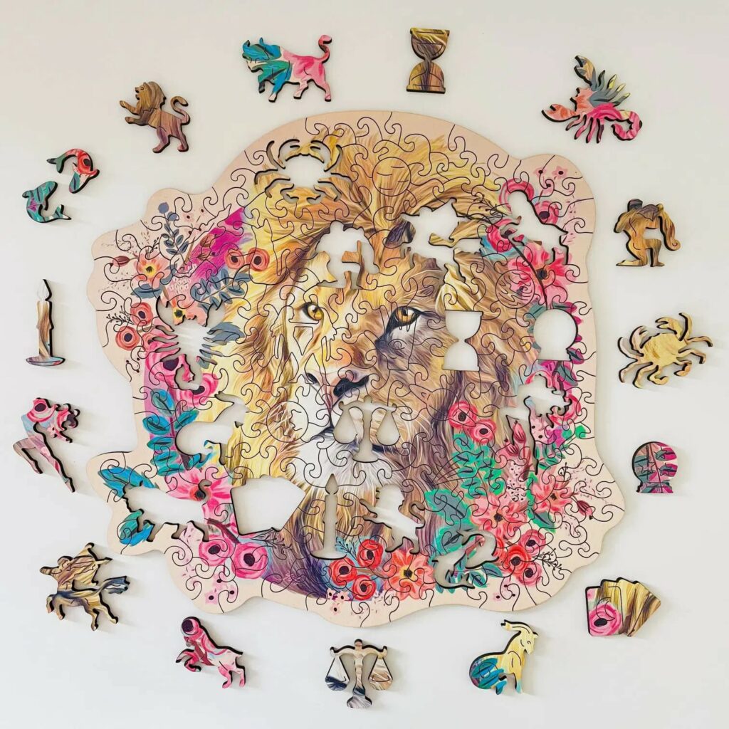 Dřevěné puzzle Zodiac lev box - Green Butik